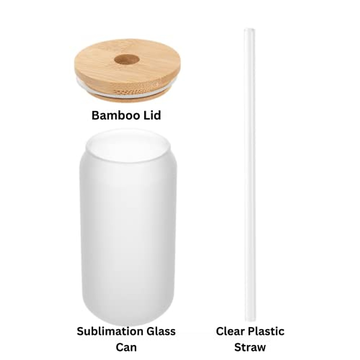 Frosted Beer Can Glass 18 oz - 12 Pack Individually Boxed For Sublimation Glass Blanks with Bamboo Lid and Plastic Straw Or For General Frosted Glass Cup Use - 6 Blank and 6 Multi-Color Glass Cans
