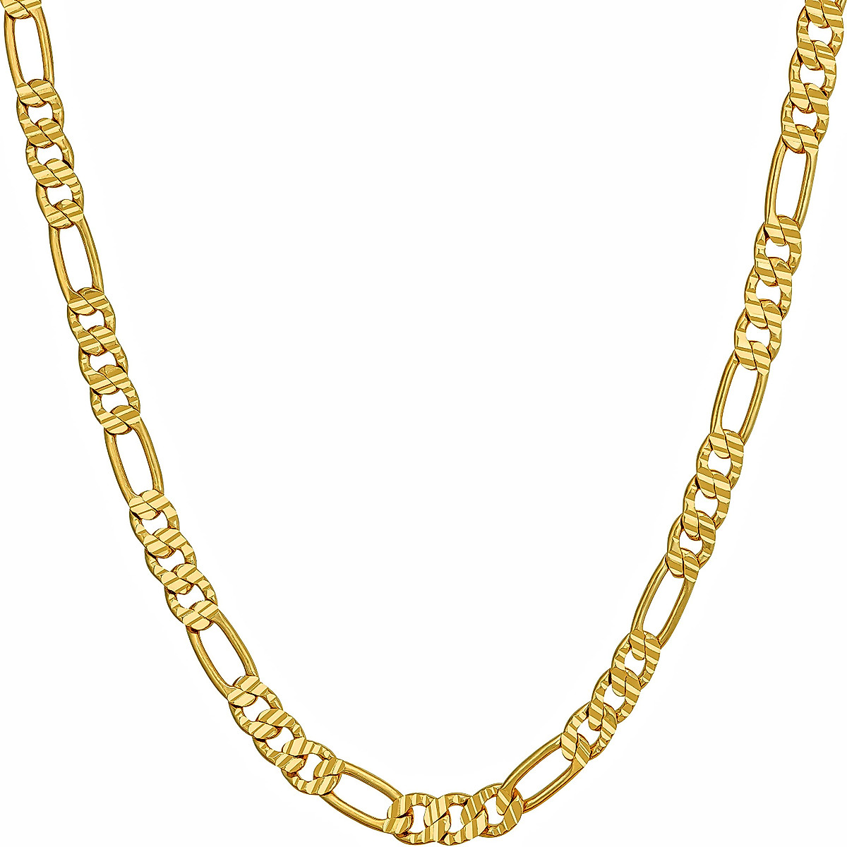 LIFETIME JEWELRY 4.5mm & 6mm Swiss Diamond Cut Figaro Chain Necklaces 24k Real Gold Plated (18 inches, 4.5mm)