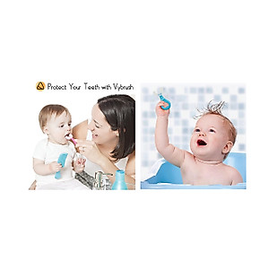 Vybrush U Shaped Toothbrush Kids 2-6 Whole Mouth Infant Toothbrush with 360° Food Grade Silicone Head and a Shampoo Toddler Brush Massager in Cool Pink & Blue Heart Styles in a Giftable Pack