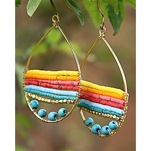 Akitai Boho Teardrop Multicolor Earrings Silver and Gold Plated with Colorful Varieties - Handmade Bohemian Turquoise Jewelry for Women and Beach Earrings For Women Vacation