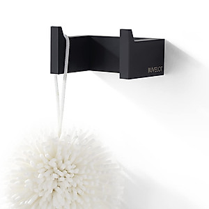 BUVELOT Robe Hook,Double Towel Hook,Wall Mounted Hook for Bathroom Kitchen Garage Hotel,Square Modern Coat Clothes Hook,Matte Black,073010-MB Ler Series