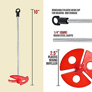 TCP Global Paint, Epoxy Resin, Mud Power Mixer Blade Drill Tool for Mixing Quarts and Gallons (2 Pack) - 10" Long, 1/4" Round Drill Shaft, 2.5" Plastic Paddles - Stirring Cans, Buckets, Pails and Cups