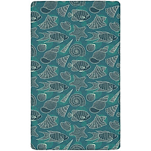 Sea Shells Themed Fitted Mini Crib Sheets,Portable Mini Crib Sheets Soft Toddler Mattress Sheet Fitted-Baby Crib Sheets for Girl or Boy,24“ x38“,Petrol Blue Beige Teal