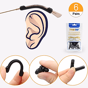 SMARTTOP Soft Silicone Eyeglasses Temple Tips Sleeve Retainer,Anti-Slip Elastic Comfort Glasses Retainers For Spectacle Sunglasses Reading Glasses Eyewear (6Pairs Black)