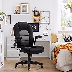 Seatingplus Executive Office Chair High Back Home Office Desk Chairs with Wheels and FILP-up Armrests, Comfortable Mesh Computer Chair, Black&Grey