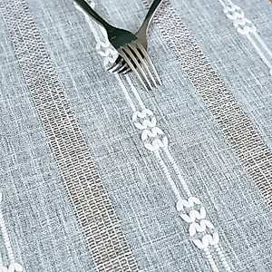 Farmhouse Braided Striped Linen Table Runner Rustic Hollow Woven Embroidered Boho Rectangle Table Runners for Dining Table Dresser Decor Grey and Blue 13x36inch