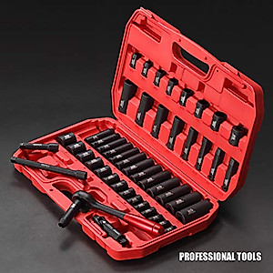 KBOISHA 3/8" Drive Impact Socket Set,49-Piece 6 Point Socket Set Standard SAE and Metric Sizes (5/16-Inch to 3/4-Inch and 8-22 mm) Cr-V Steel Sockets with Adapters & Ratchet Handle