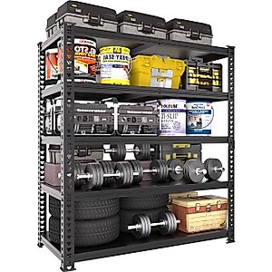 PrimeZone All Metal 36" W x 16" D x 71" H Storage Shelves - 5 Tier Heavy Duty Adjustable Garage Shelving Unit, Freestanding Utility Shelf Rack Organizer for Warehouse Pantry Kitchen, Black