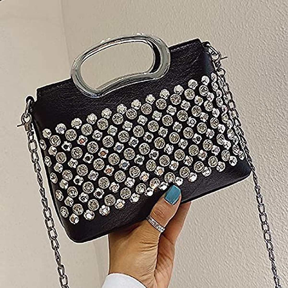 Heidi Women's Small Studs Rivet Crossbody Handbag Fashion Shell Shape Shoulder Messenger Bag (Black(style2))