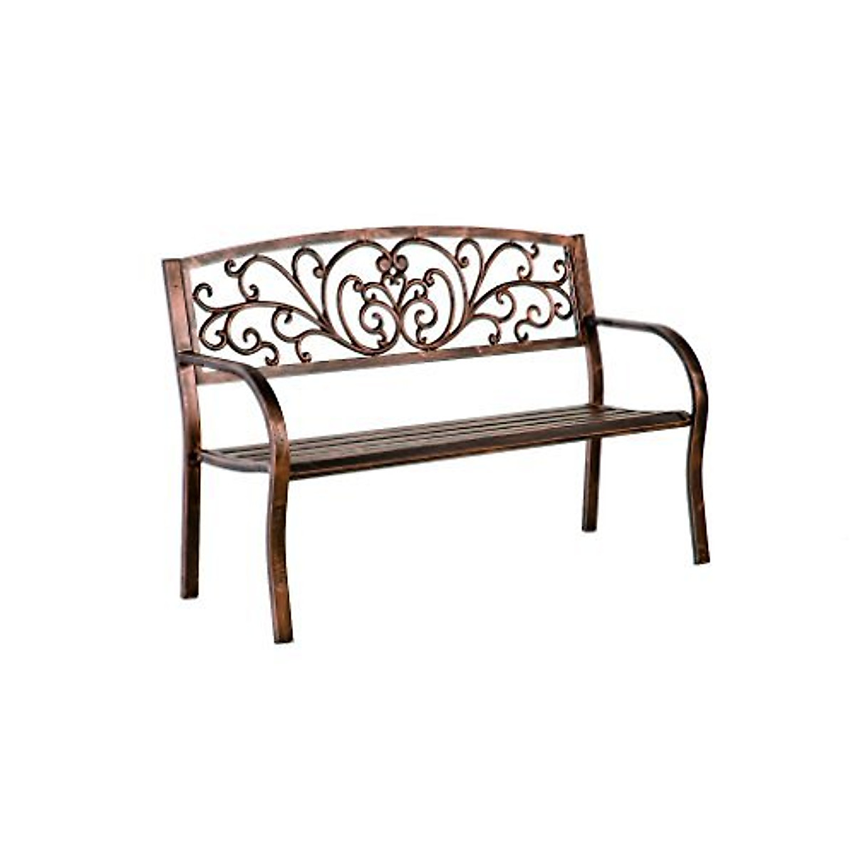 Blooming Patio Garden Bench Park Yard Outdoor Furniture, Iron Metal Frame, Elegant Bronze Finish, Sturdy Durable Construction, Scrollwork Design, Easy Assembly 50 L x 17 1/2 W x 34 1/2 H