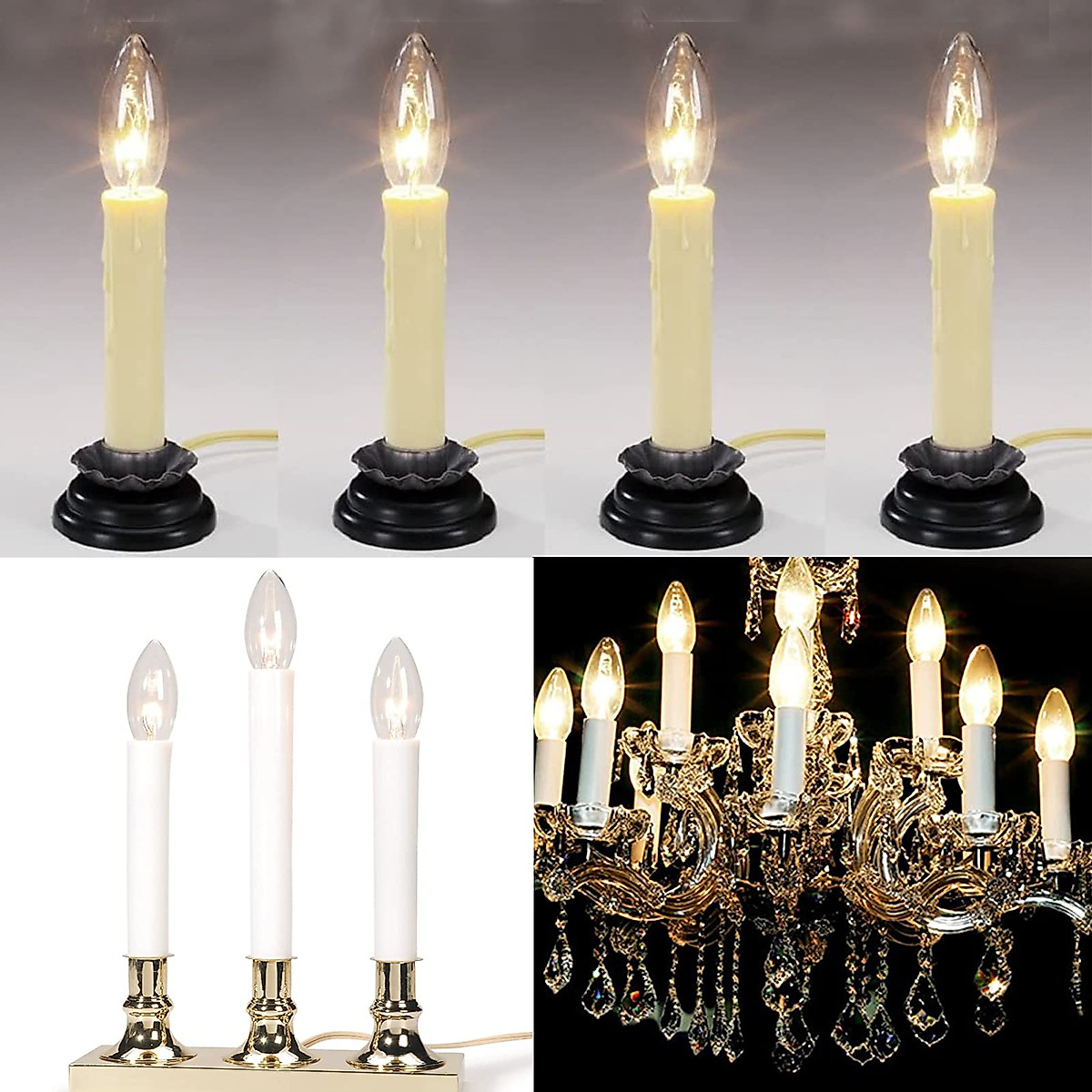 25 Pack Clear Torpedo Tip Replacement Light Bulbs, Steady Burning Crystal Candelabra Light Bulbs for Chandeliers, Electric Candle Lamp, Window Candles, Nightlight- 7 Watt - E12 Candelabra Base