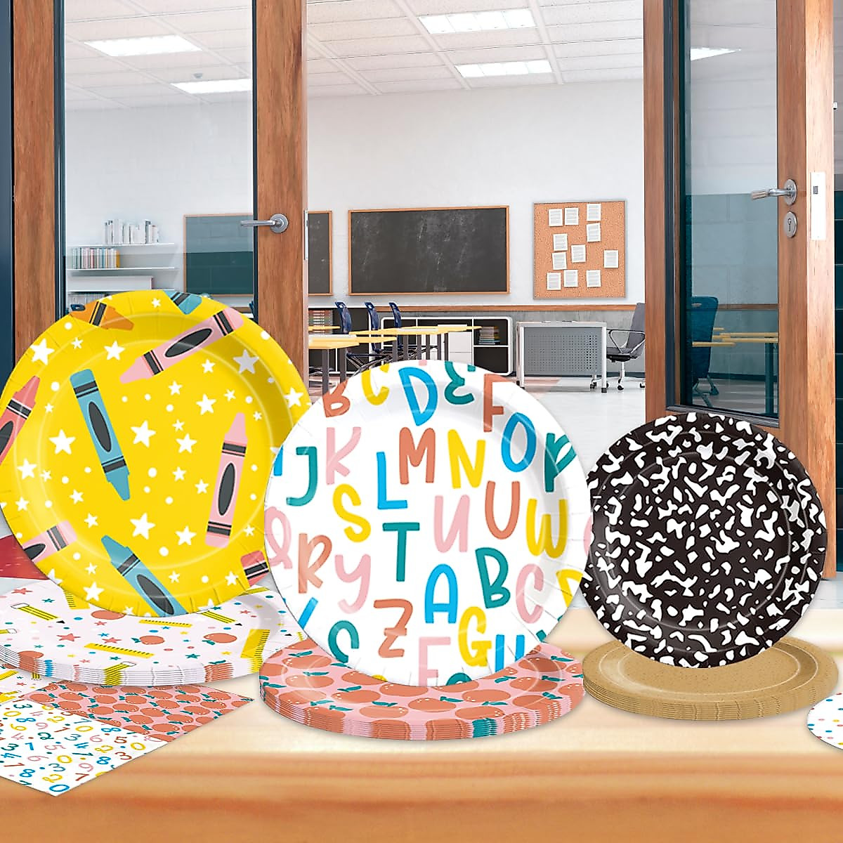 CMUSKO 60Pcs School Plates and Napkins-Back to School Decorations Ruler Apple Alphabet First and Last Day of School Preschool Kindergarten Graduation Tableware Deorations