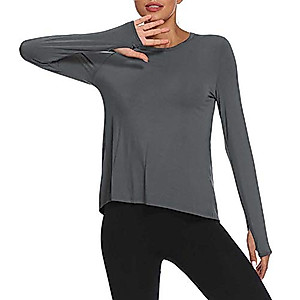 Mippo Long Sleeve Yoga Tops for Women Open Back Workout Shirts Gym Tops Running Athletic Shirts Workout Clothes Deep Gray M