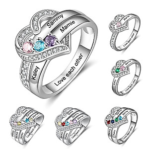 Wendy Made Personalized Rings for Mom with 1-6 Birthstones for Mom Ring Custom Mother Daughter Name Ring for Family Grandmother Rings for Mother's Day (3 Birthstones, 9)