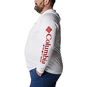 Columbia Men's Terminal Tackle Hoodie, White/Red Spark Logo, Large