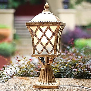 MODEBHD European Victoria Aluminum Tradition Garden Patio Lawn Lamp Column Light E27 Decoration Glass Lantern Outdoor Waterproof Floor Lamp Pillar Street Post Light Column Lamps
