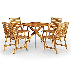 Camerina 5 Piece Patio Dining Set Outdoor Dining Table Set Patio Table and Chairs Set Outdoor Patio Dining Set Solid Wood Acacia 3087136