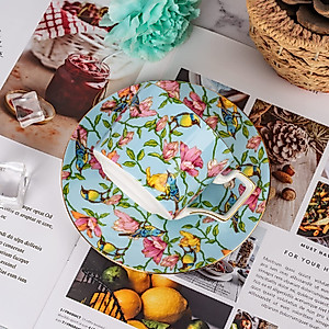 9 Ounces Teacup and Saucers Set Vintage Floral Tea Cups Set Bone China TeaCups Coffee Tea Cup for Tea Party Women Mom (blue)