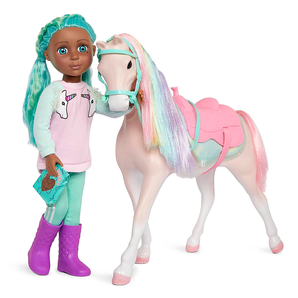 Glitter Girls – 14-inch Toy Horse – Rainbow Mane & Pink Tail – Removable Saddle, Blanket & Brush – Doll Horse Accessories – Kids 3 Years + – Twinkle, Large