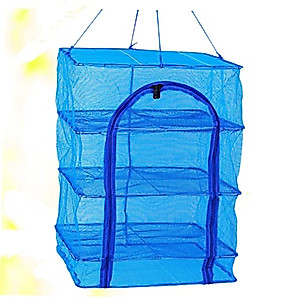 CLISPEED 2pcs Foldable Fish Cage Meat Dehydrater Foldable Basket Flower Food Foldable Drying Rack Mesh Hanging Dryer Rack Drying Basket Nylon Multi-layer Net Blue Nylon Hanging Hanger