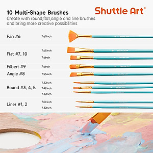 Shuttle Art 40 Pack Pastel Acrylic Paint Set, 30 Colors, 60ml/2oz Bottles, High Viscosity, Water-proof Paint With 10 Paint Brushes for Painting &Crafting on Canvas, Rock, Ceramic, Fabric