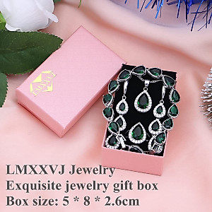 LMXXVJ Created Teardrop Green Emerald Jewelry Set for Women,White Gold Plated Long Earring Necklace Bracelet Elegant Set for Women/Mom/Wife/Sister/Bridesmaid Gift