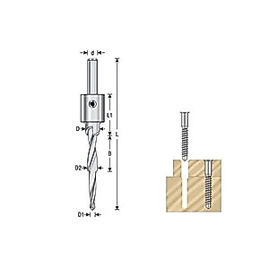 Amana Tool - 55650 Rta Furniture Drill/Countersink Assembly 10mm Dia x 106mm Long x 7mm Sh