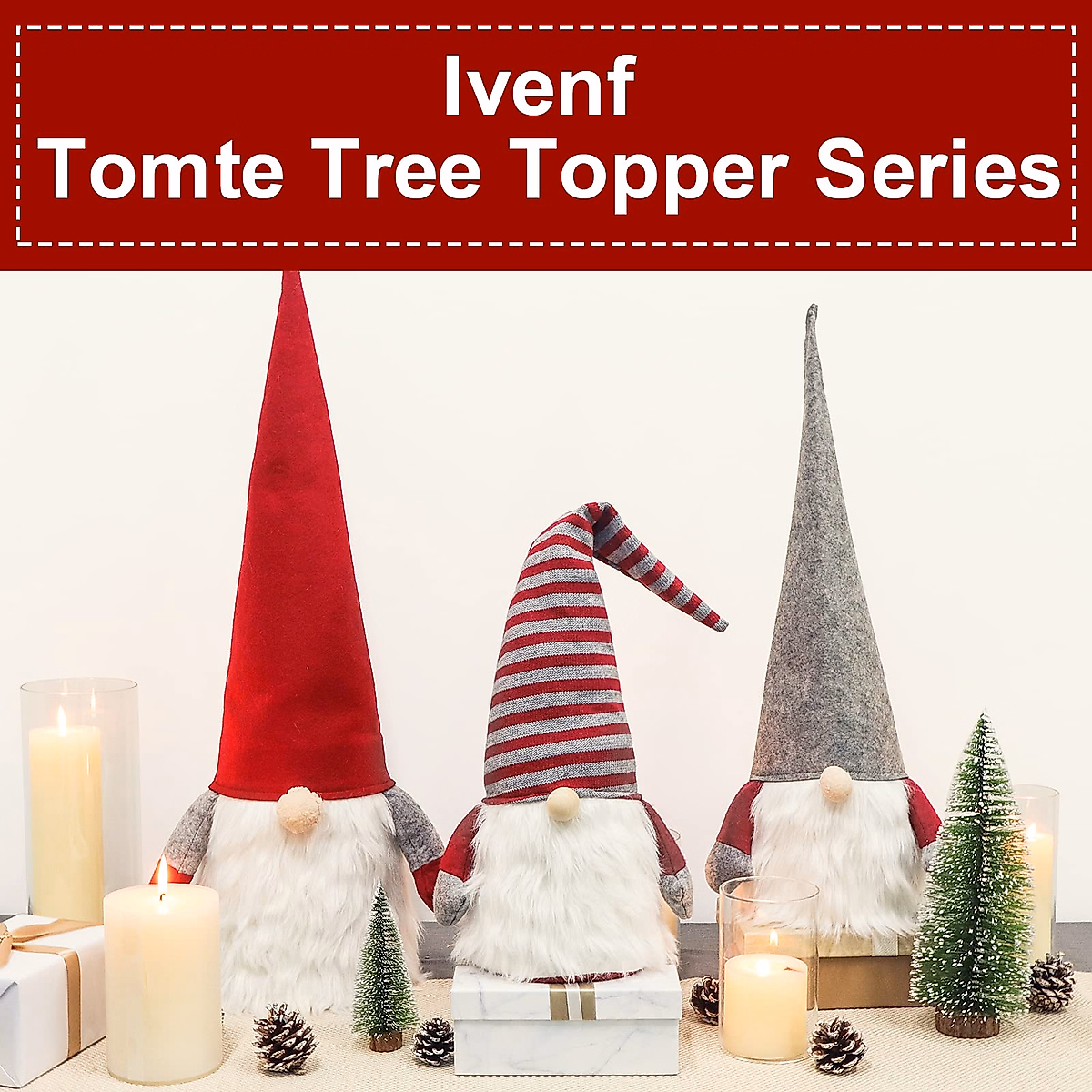 Ivenf 32 Inches Handmade Tomte Gnome Christmas Mantel Table Decorations, Extra Large Plush Swedish Scandinavian Santa for Xmas New Year Winter Holiday Home Decor, Red