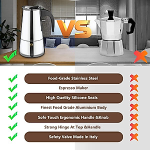 Deeoutlife Stovetop Espresso Maker Moka Pot - Percolator Italian Coffee Machine Maker, Stainless Steel Espresso Pot Full Bodied Coffee Stove Top Classic Cafe Maker,6 Cup/300ml
