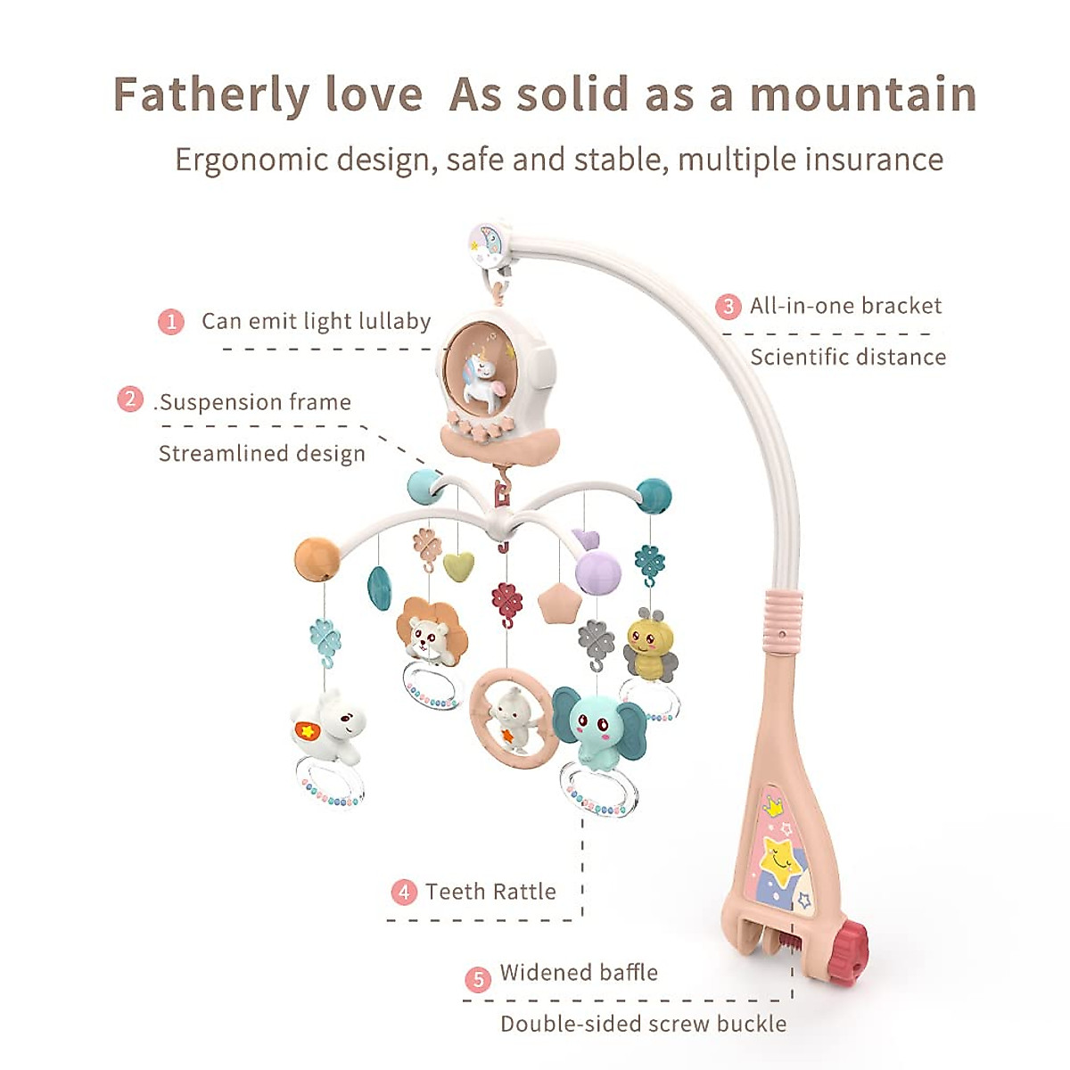 Eners Baby Musical Crib Mobile with Night Lights and Rotation, Rattles, Remote Control,Comfort Toys for Newborn Infant Boys Girls Toddles (Red)