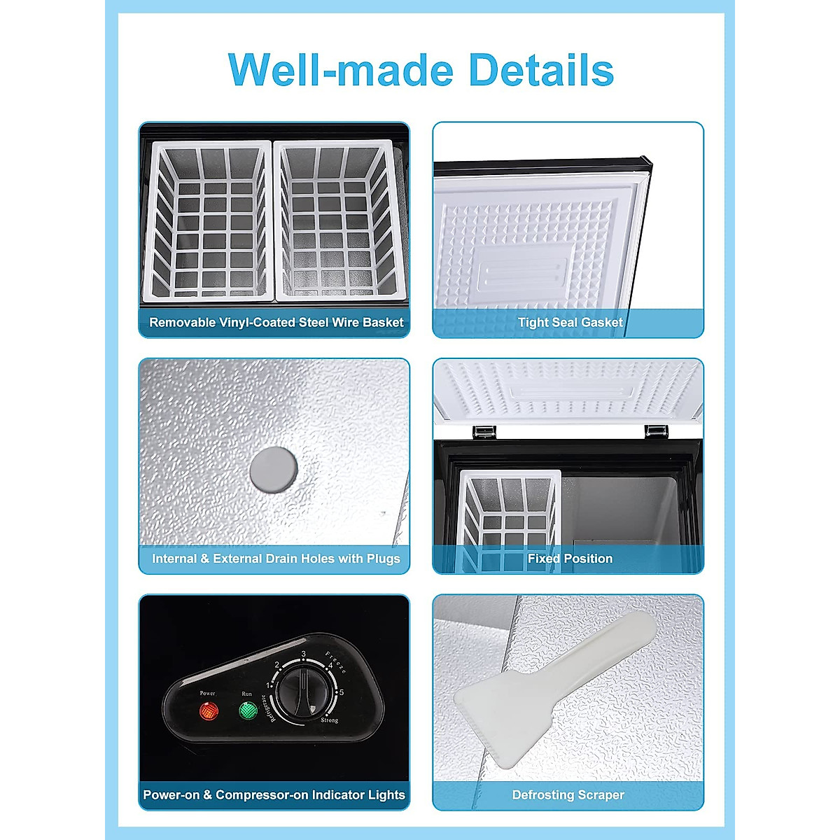 KRIB BLING Chest Freezer 5.0 cu.ft Mini Adjustable 7 Thermostat Compact Deep Freezer Top Door Low Noise with Removable Basket Black