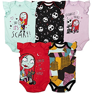 Disney Nightmare Before Christmas Jack Skellington Sally Infant Baby Girls 5 Pack Cuddly Short Sleeve Baby Bodysuits Multicolor 18 Months
