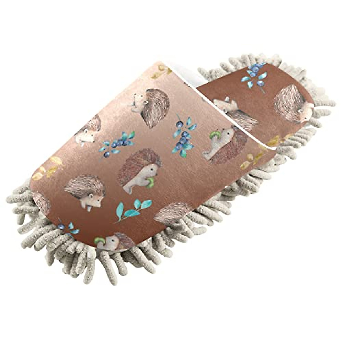 Kigai Microfiber Cleaning Slippers Hedgehog Flowers Washable Mop Shoes Slipper for Men/Women House Floor Dust Cleaner, Size L