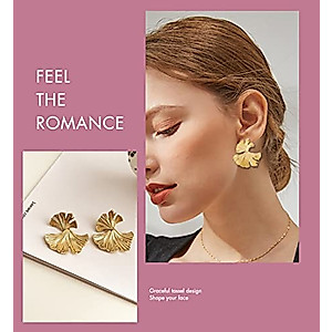 Jewdreamer 9 Pairs Gold Geometric Earrings for Women Exaggerated Statement Earrings Stylish Twisted Ginkgo Leaf Earrings Gold Plated Big Boho Drop Dangle Earrings Jewelry Gift