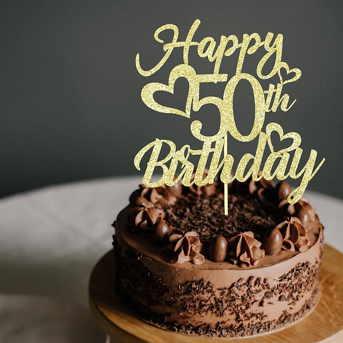 Happy 50th Birthday Cake Topper for 50th Birthday Party Decorations Supplies Gold Glitter