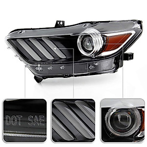ACANII - For [HID/Xenon Model] 2015-2017 Ford Mustang LED Tube Projector Headlight Headlamp Assembly Left Driver Side