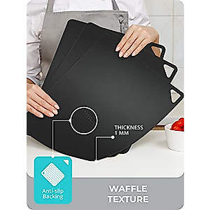 VOMAN Flexible Cutting Boards for Kitchen, Set of 3 | BPA-Free Cutting Mats for Cooking, Cutting Board Mats, Non Slip Cutting Sheets, Plastic Cutting Board Set (Black Black Black)