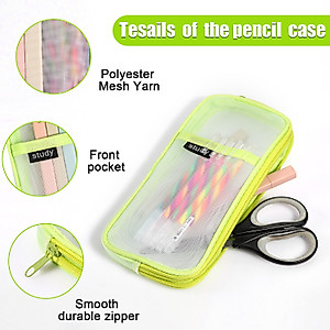 Mesh Pencil Case, Multifunctional Transparent Mesh Pencil Pouch Pencil Storage Case Stationery Pouch Pencil Zipper Case Clear Travel Makeup Pouch for Students Office Travel (Green)