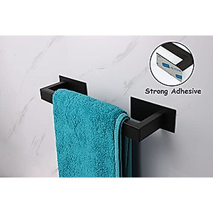 Vanloory Bathroom Towel Bar Self Adhesive, No Drilling Towel Rack Easy to Install, Hand Towel Holder Made of Premium Stainless Steel Sticky on Hand Towel Hanger for Kitchen, Toilet.(12IN, Black)