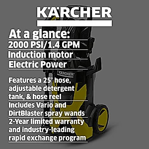 Kärcher K5 Premium Electric Pressure Washer 2000 PSI - with Vario Power & Dirtblaster Wands, Pressurized Hose Reel - 1.4 GPM