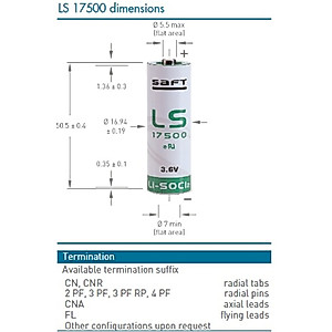 SAFT LS17500 A STD 3.6V Lithium Thionyl Chloride Battery
