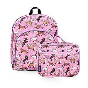 Wildkin 12 Inch Backpack Bundle with Insulated Lunch Box Bag (Horses in Pink)