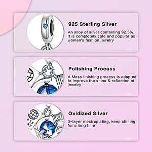 LUXILLA Airplane Passport Earth Camera Charm Silver Charms 925 Sterling Silver fits Bracelets Necklace Pendant Bead Charms Jewelry Gift for Women Family Friends