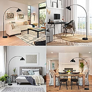 Modern 73" Arc Floor Lamp with Metal Hanging Dome Shade, Industrial Adjustable Over the Couch Stand Up Light, Marble Base Farmhouse Tall Task/Reading Standing Lamp for Living Room Bedroom Office Black