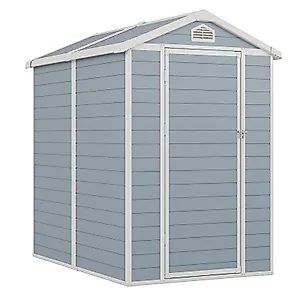 Jolydale 6’x4’ Outdoor Storage Resin Shed, Resin Utility Tool Shed Storage House with Lockable Door, for Backyard, Patio, Garden Bikes and Pool Accessories, Grey