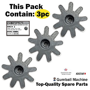 9 Point Drive Gear Wheel for Classic Gumball Machine Coin Mechanism - 9 Teeth Sprocket Gear for Coin Mechanism of Gumball Vending Machines. 9 Tooth Gear Wheel Gumball Machine Replacement Part - (3pc)