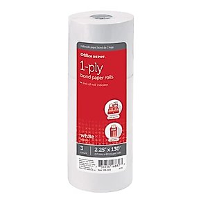 Office Depot Single-Ply Paper Rolls, 2 1/4in. x 130ft., White, Pack Of 3, 109303