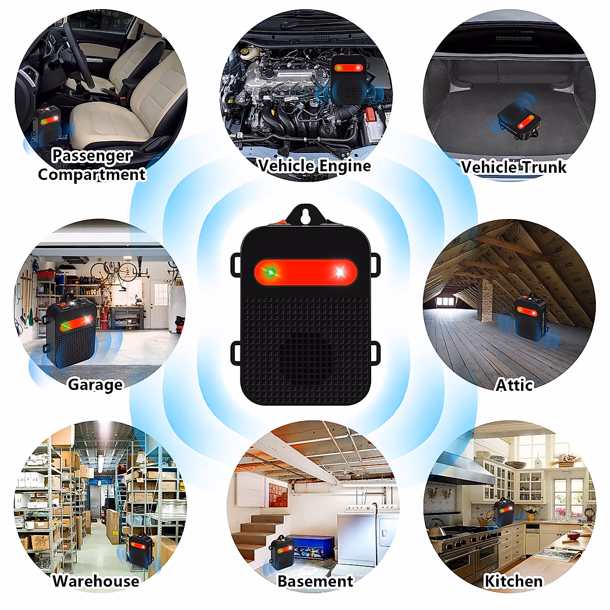 Angveirt Under Hood Rodent Repeller Mouse Repellent Battery Operated Rodent Repellent Ultrasonic Pest Repeller Humane Mouse Trap Substitute Mice Repellent for Cars Garage Basement - 2 Pack