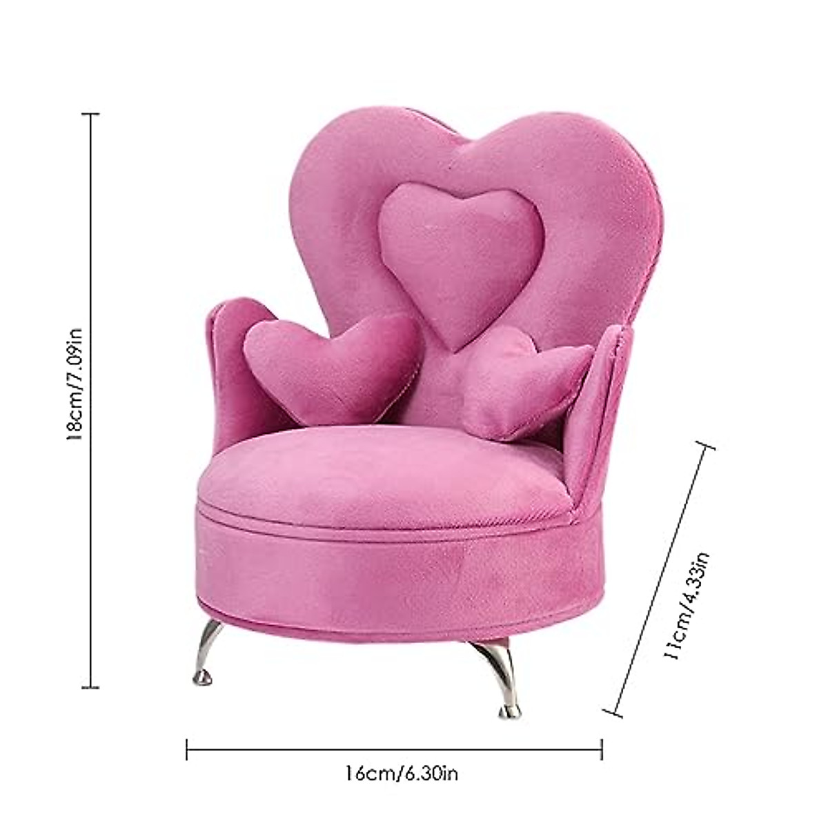 Mini Pink Travel Jewelry Box Sofa Single/Double People Heart Shape Armchair Openable Jewelry Organizer Box Necklace Earrings Ring Box for Girls Women (Pink Single Chair, 18cm*16cm*11cm)