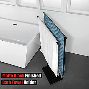 JQK Bath Towel Holder Stand Black, 30 Inch Free Standing Double Towel Rack Shelf for Bathroom Floor, Matte Black, BTH100L30-PB